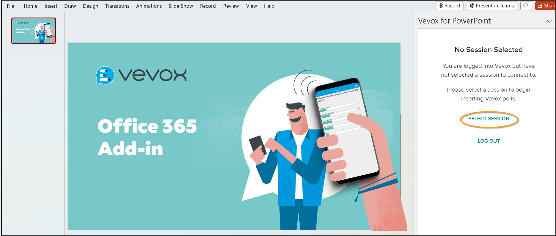 Logging into the PowerPoint Add-in – Vevox helpsite