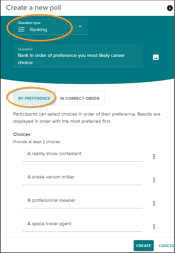 Create ranking polls – Vevox helpsite