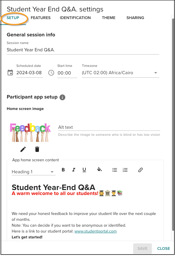 Create my first session – Vevox helpsite