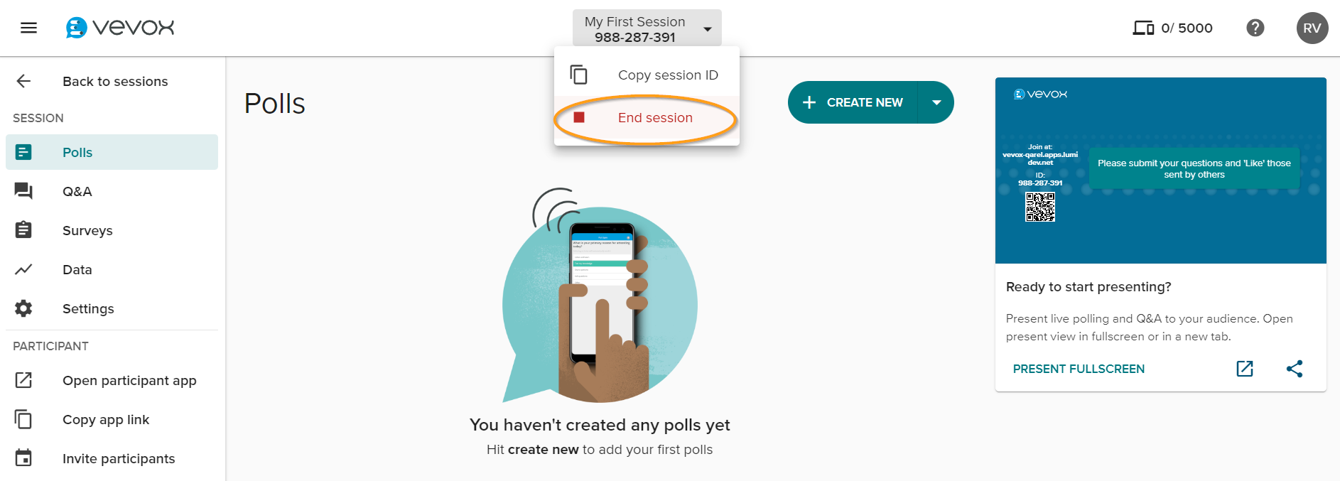 Start, stop and pause my session – Vevox helpsite