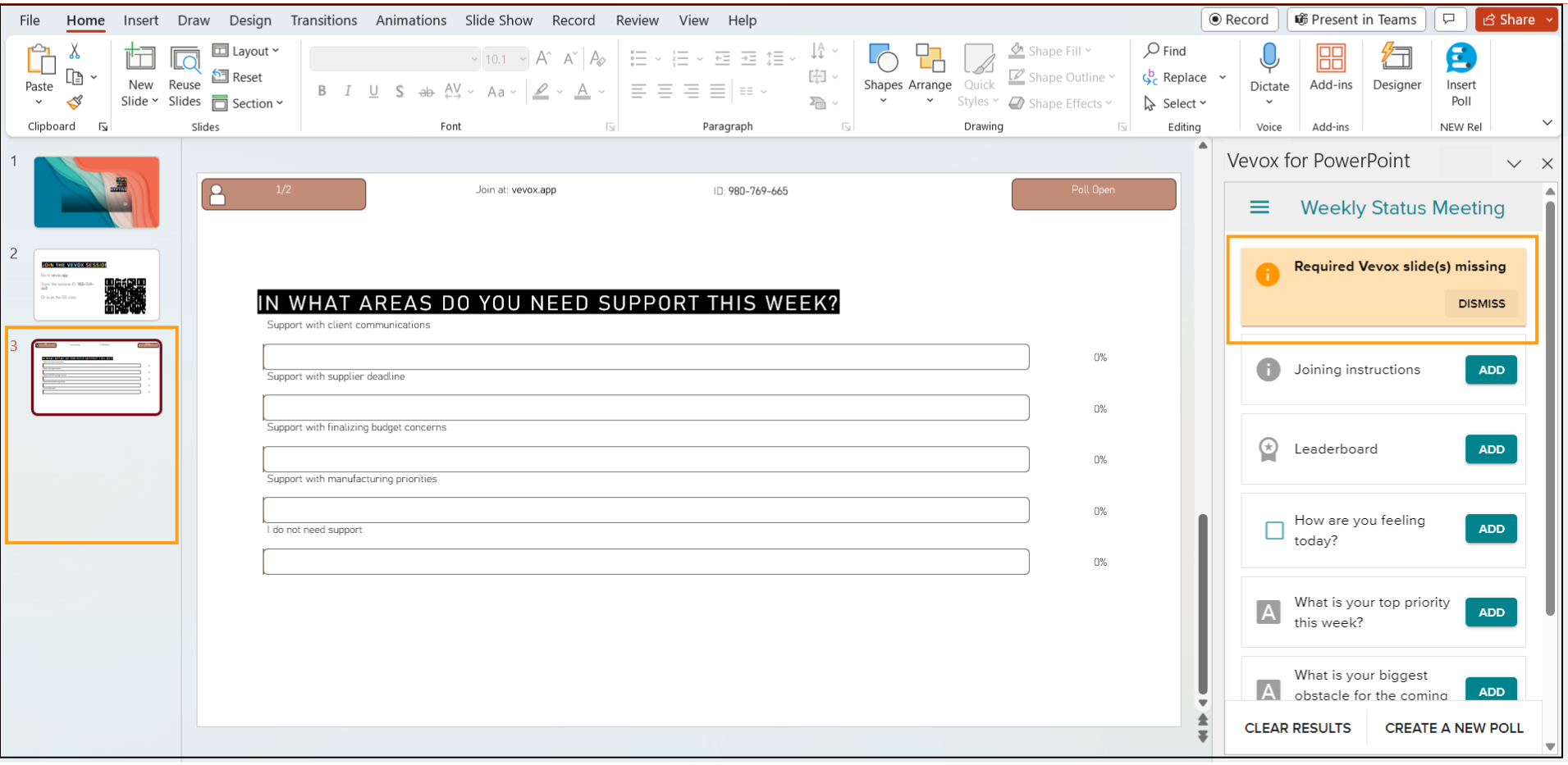 Create a new poll with PowerPoint Add-in – Vevox helpsite