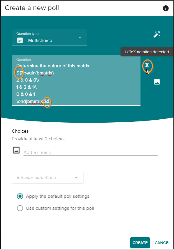 Using LaTeX in polls – Vevox helpsite