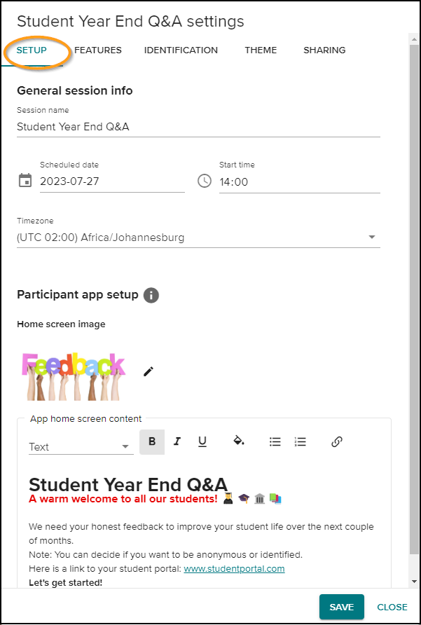 Create my first session – Vevox helpsite