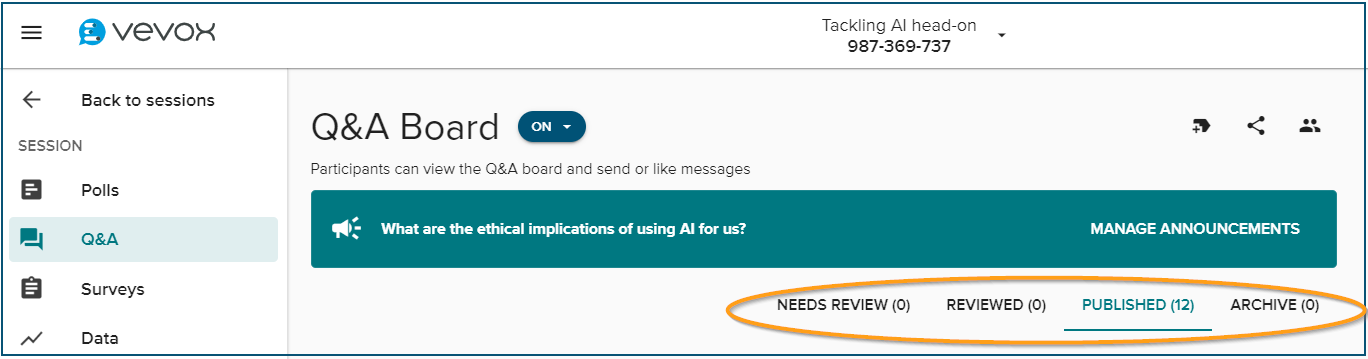 Managing Q&A messages with moderation ON – Vevox helpsite