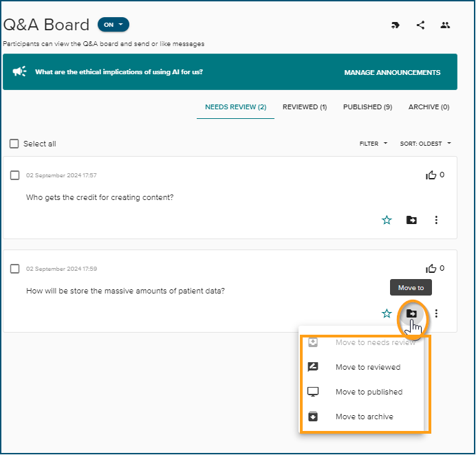 Managing Q&A messages with moderation ON – Vevox helpsite
