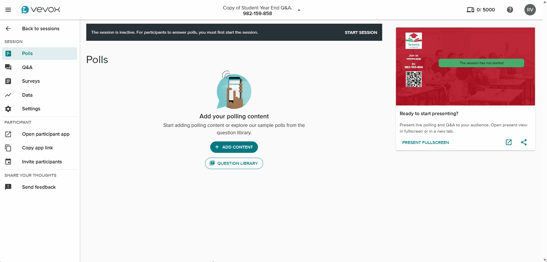 Create my first session – Vevox helpsite