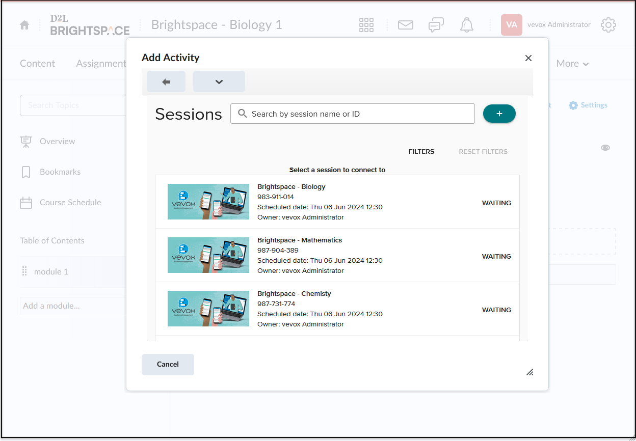 Brightspace (D2L) LTI 1.3 - Configuring Vevox sessions – Vevox helpsite