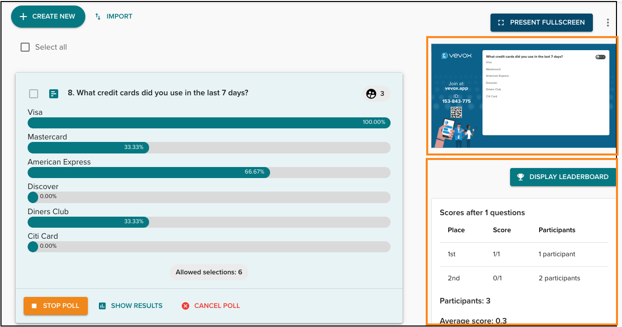 Run a poll from the dashboard – Vevox