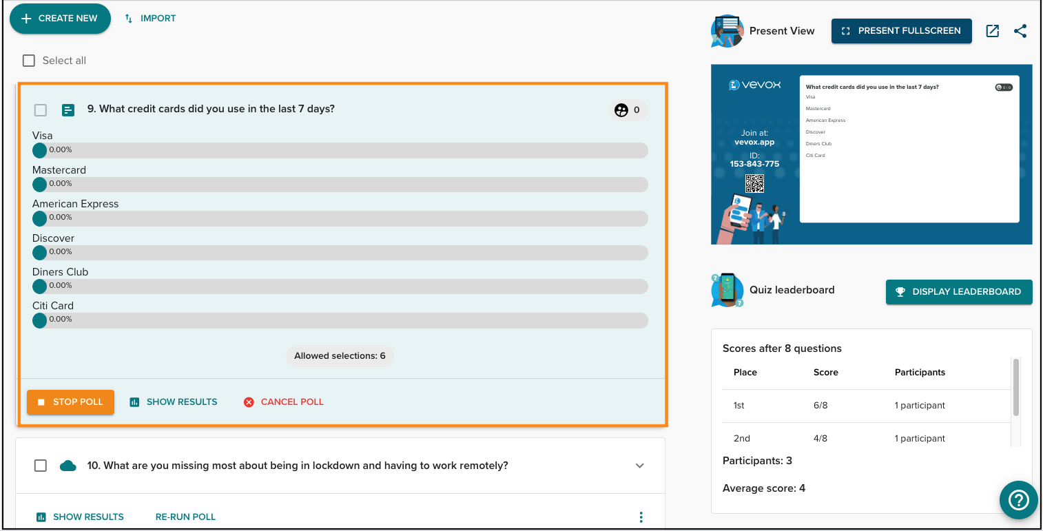 Run a poll from the dashboard – Vevox