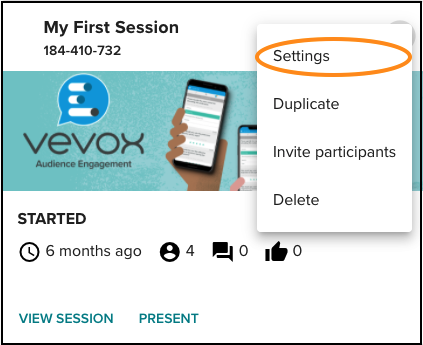 Create my first session – Vevox helpsite