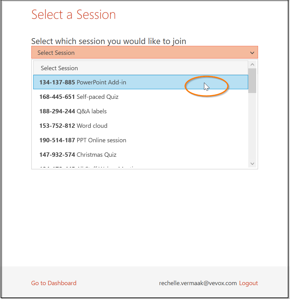 Logging into the PowerPoint Add-in – Vevox helpsite