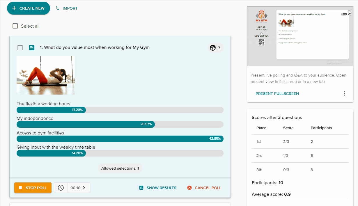 Run a poll from the dashboard – Vevox helpsite