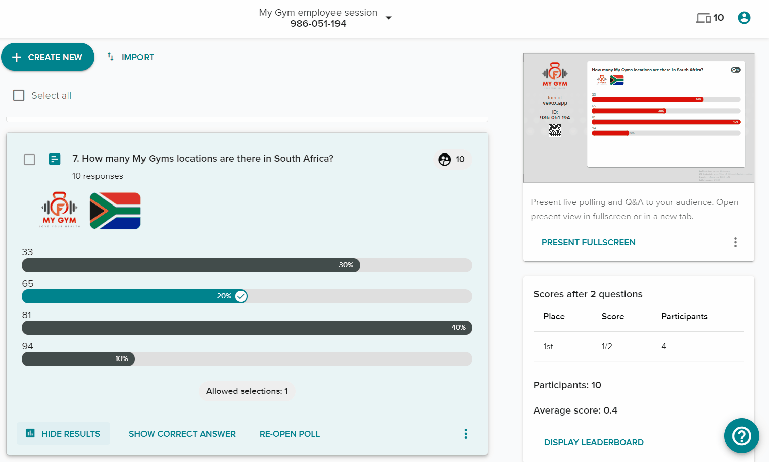 Run a poll from the dashboard – Vevox helpsite