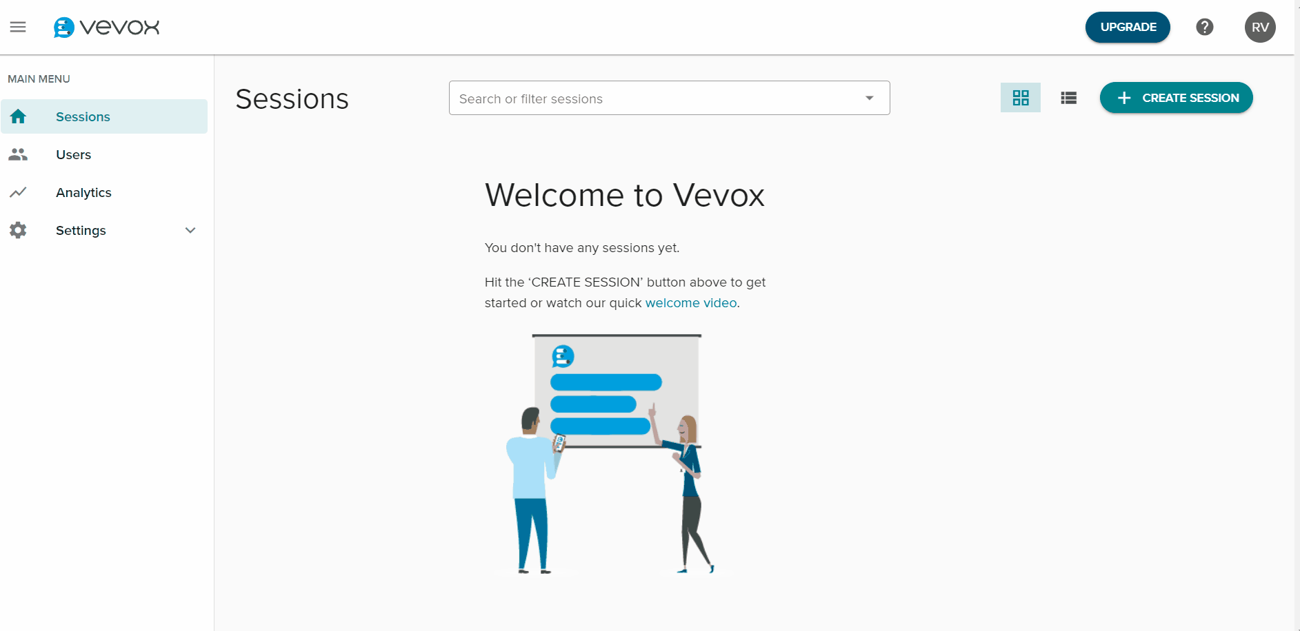 Create my first session – Vevox helpsite