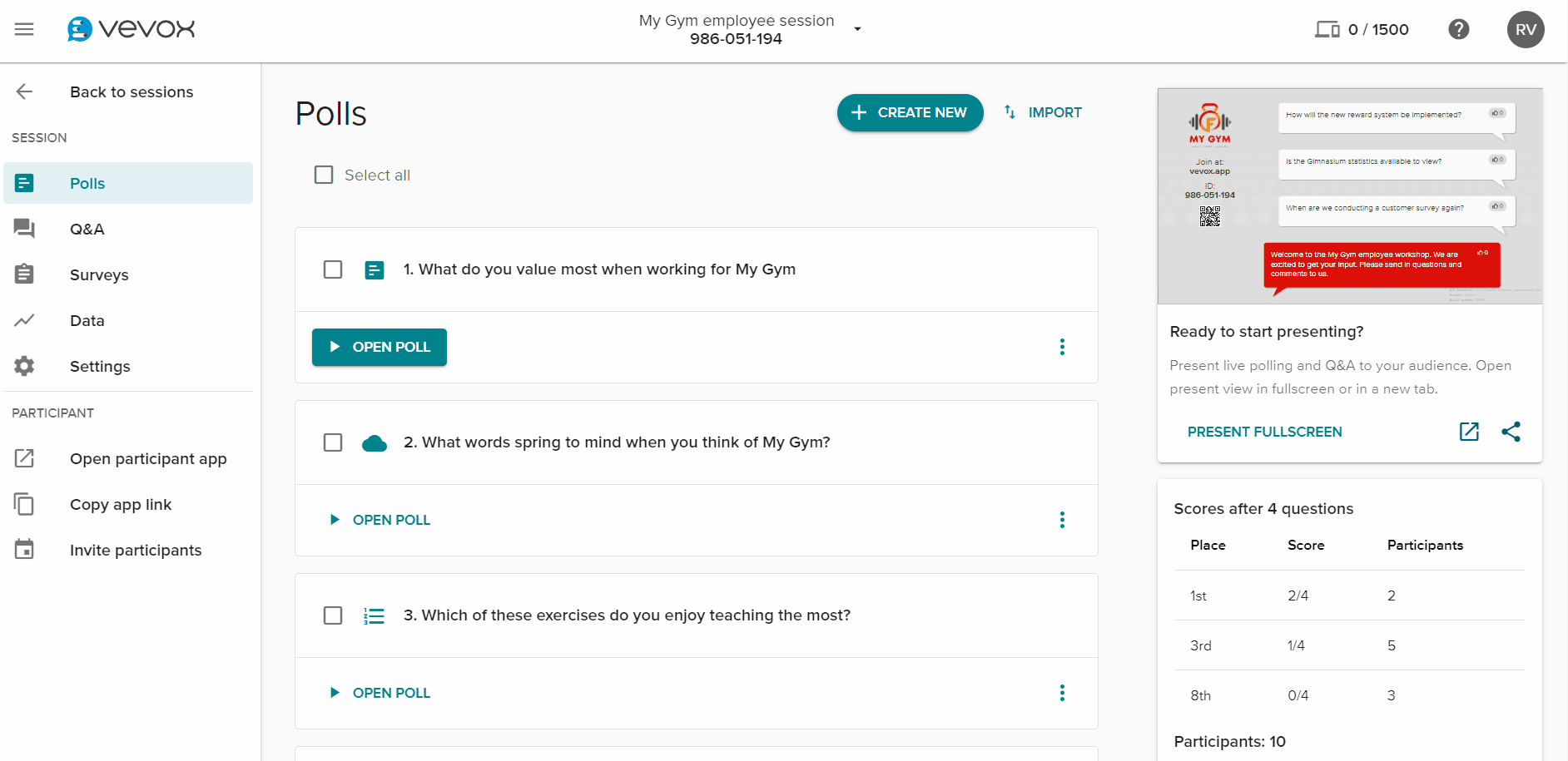 Run a poll from the dashboard – Vevox helpsite